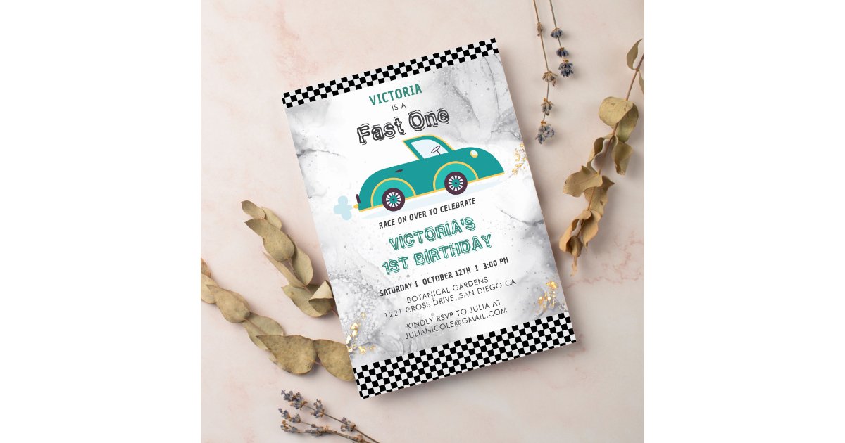 Vintage Track Speed Sports Race Car Birthday Invitation | Zazzle