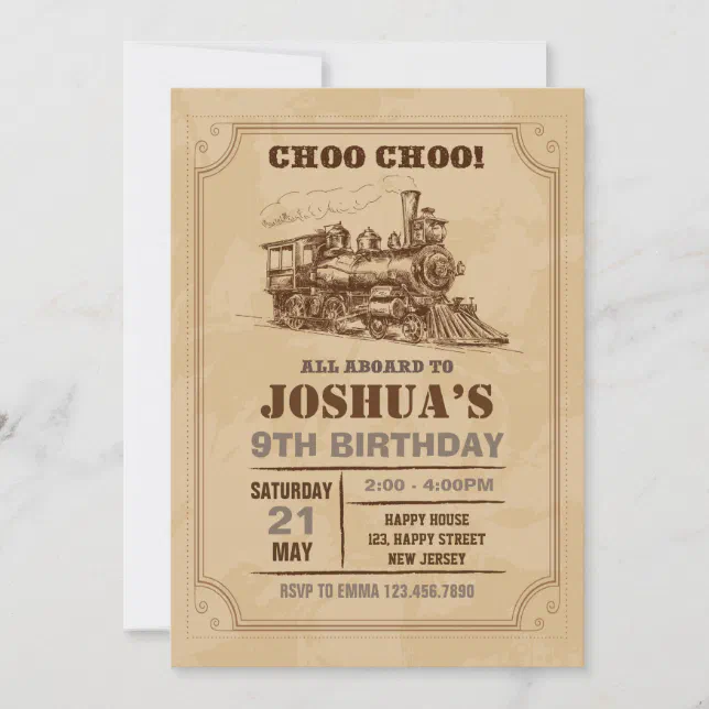 Vintage Train Birthday Invitation | Zazzle