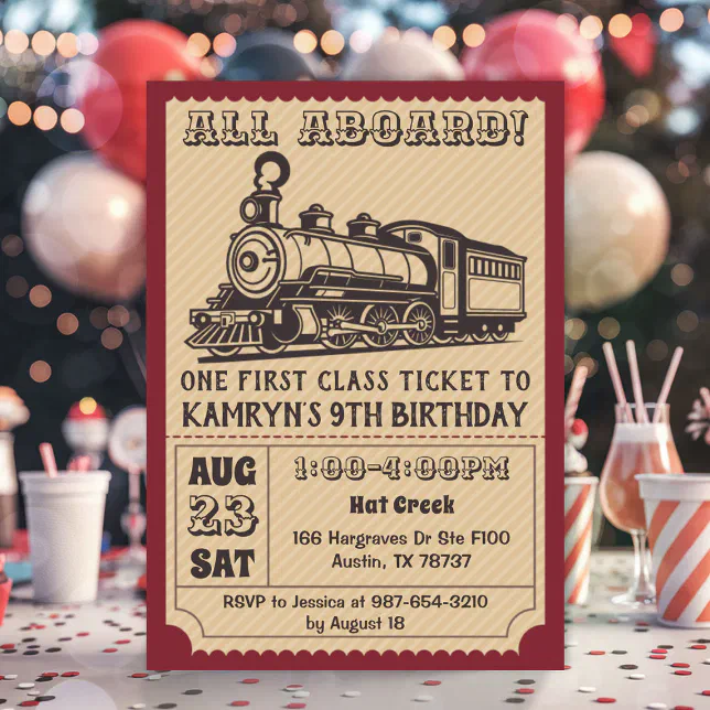 Vintage Train Birthday Party Invitation | Zazzle