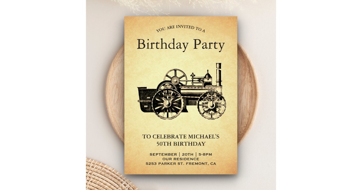 Vintage Train Locomotive Birthday Party Invitation | Zazzle