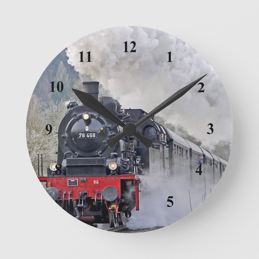Vintage Train Steam Locomotive Photo Round Clock | Zazzle