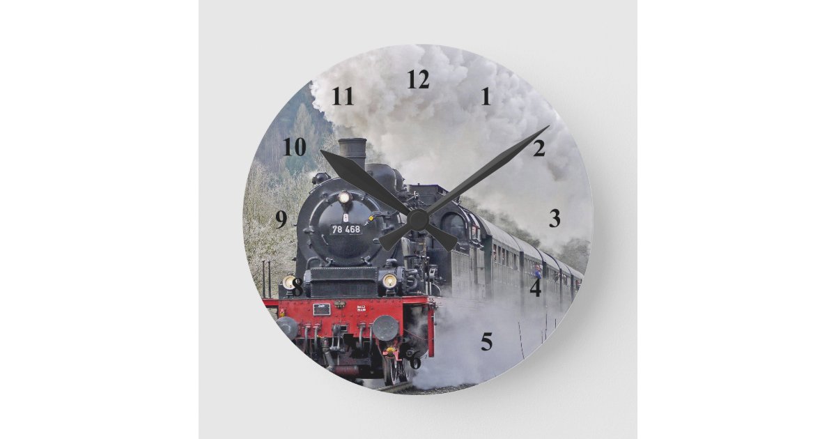 Vintage Train Steam Locomotive Photo Round Clock | Zazzle
