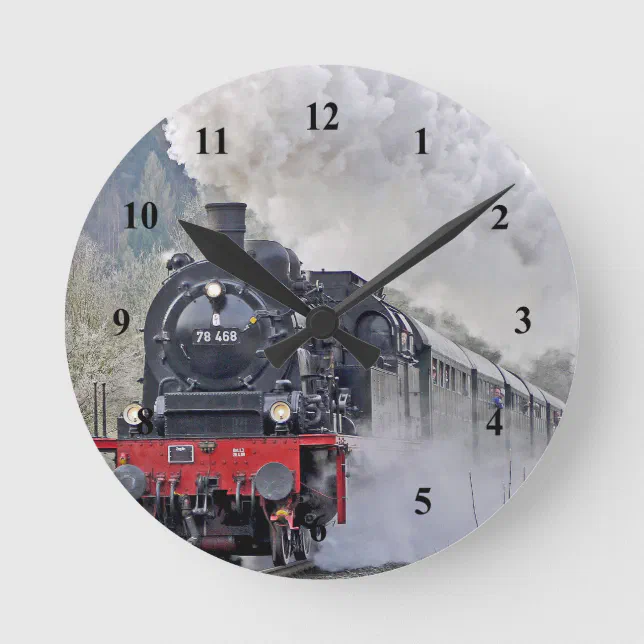 Vintage Train Steam Locomotive Photo Round Clock | Zazzle