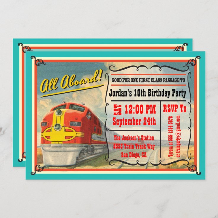 Vintage Train Ticket Birthday Party Invitation | Zazzle