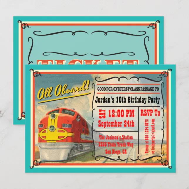 Vintage Train Ticket Birthday Party Invitation | Zazzle