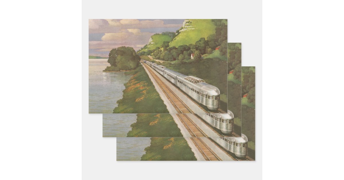 Vintage Train Vacation, Locomotive in Country Wrapping Paper Sheets ...