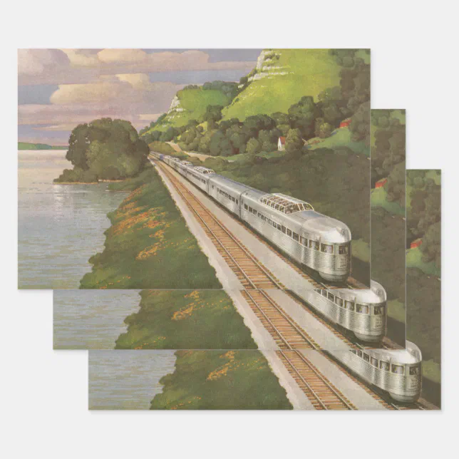 Vintage Train Vacation, Locomotive in Country Wrapping Paper Sheets ...