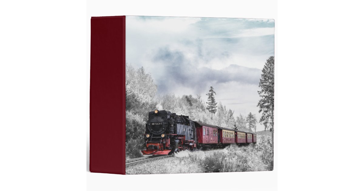 Vintage Train Winter Christmas Scene 3 Ring Binder | Zazzle