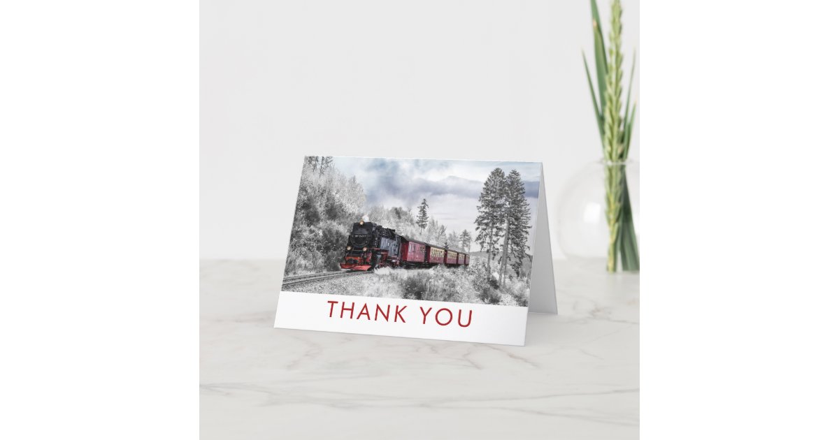 Vintage Train Winter Christmas Scene Thank You Card | Zazzle
