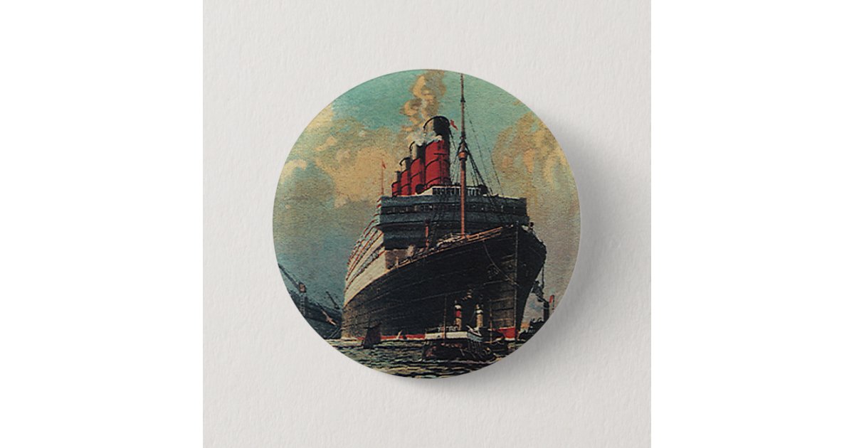 Vintage Transportation Passenger Ship in Harbor Pinback Button | Zazzle