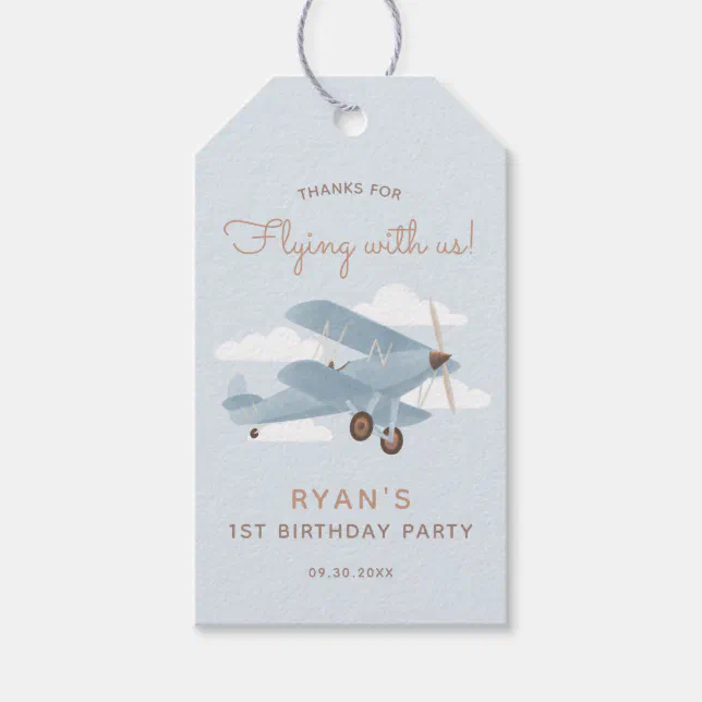 Vintage Travel Airplane Birthday Party Gift Tags | Zazzle
