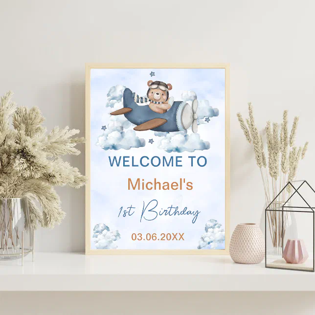 Vintage Travel Airplane Birthday Welcome Sign | Zazzle