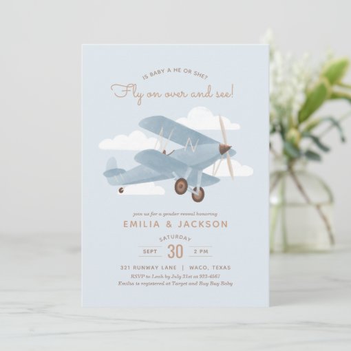 Vintage Travel Airplane Gender Reveal Party Invitation | Zazzle