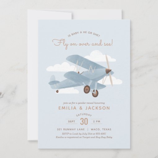 Vintage Travel Airplane Gender Reveal Party Invitation | Zazzle