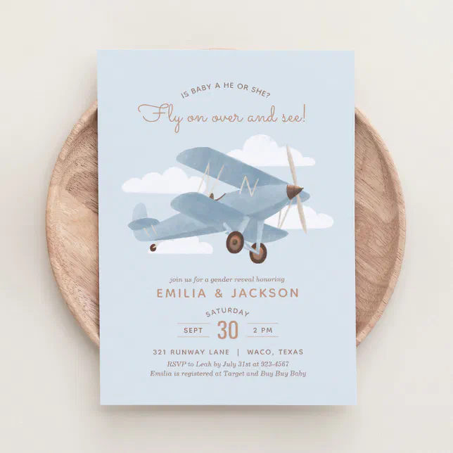 Vintage Travel Airplane Gender Reveal Party Invitation | Zazzle