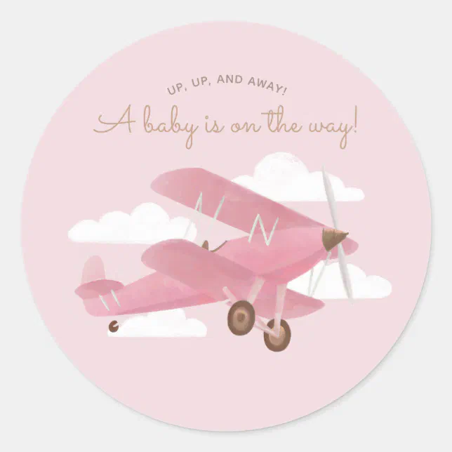 Vintage Travel Airplane Girl Baby Shower Classic Round Sticker | Zazzle