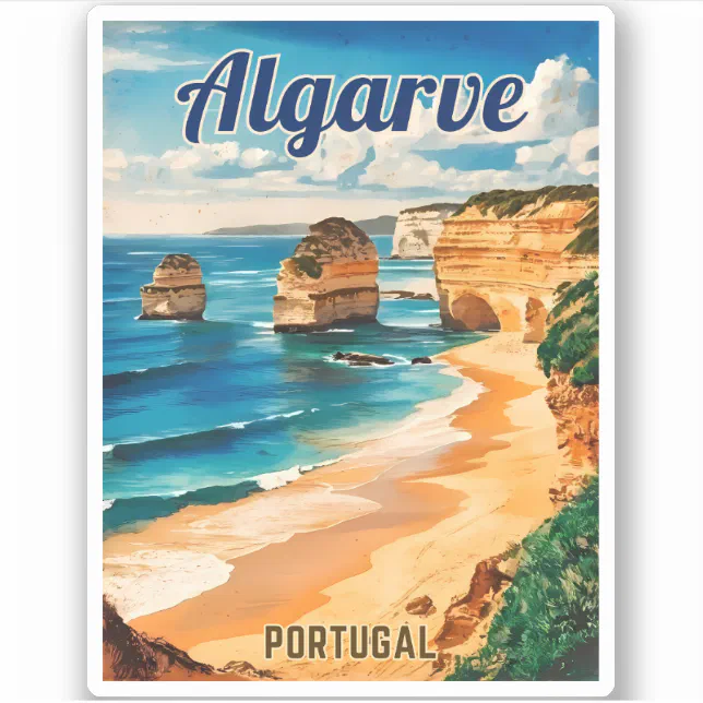 Vintage Travel Algarve Portugal Coastal Seaside Sticker | Zazzle