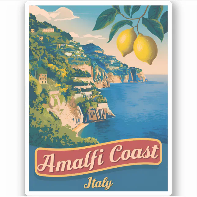 Vintage Travel Amalfi Coast Italy Retro Scenic Sticker | Zazzle