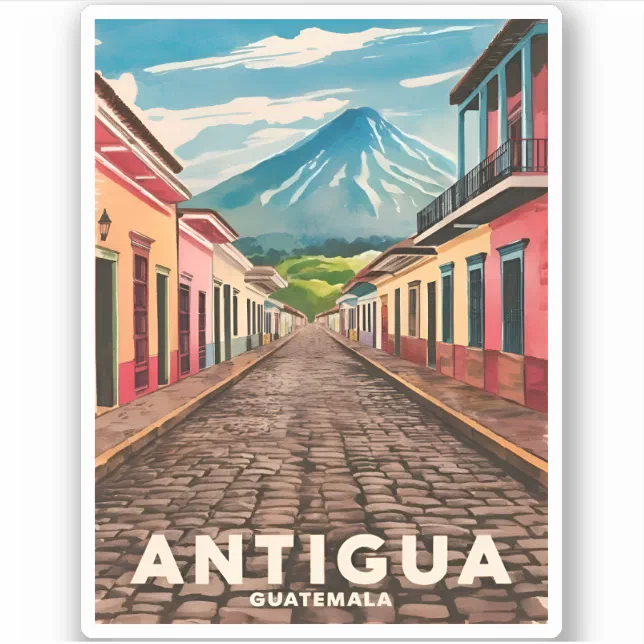 Vintage Travel Antigua Guatemala Retro Scenic Sticker | Zazzle