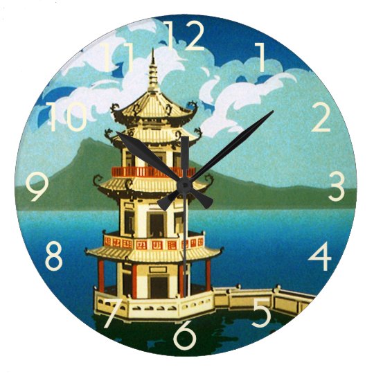 Vintage Travel Asia, Taiwan Pagoda Tiered Tower Large Clock | Zazzle.com