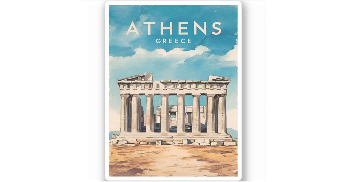 Vintage Travel Athens Greece Parthenon Retro Sticker | Zazzle