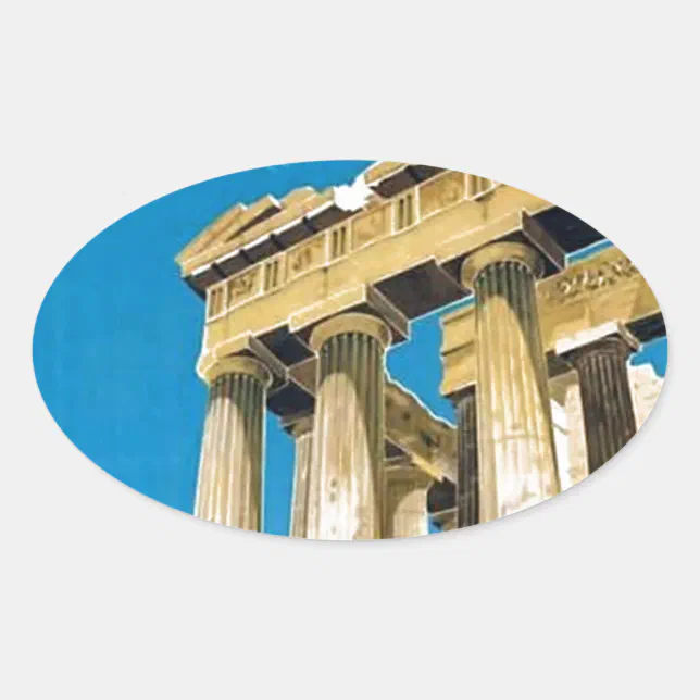 Vintage Travel Athens Greece Parthenon Temple Oval Sticker | Zazzle