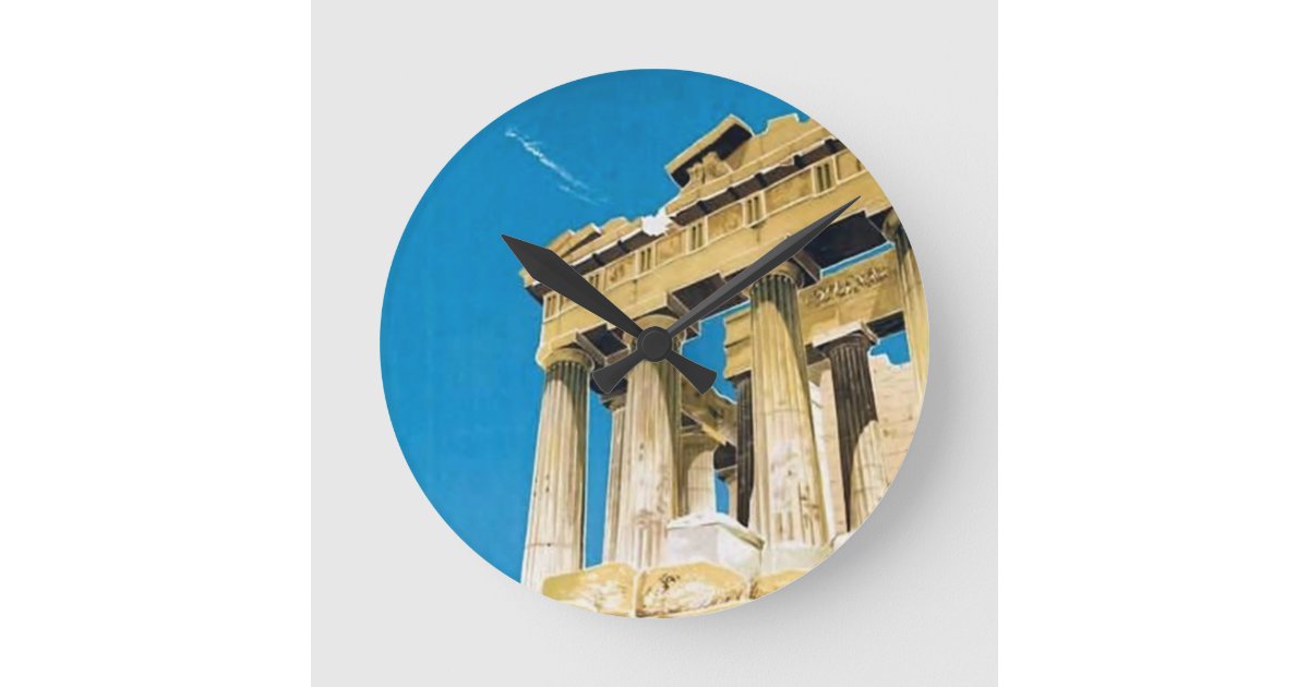 Vintage Travel Athens Greece Parthenon Temple Round Clock | Zazzle