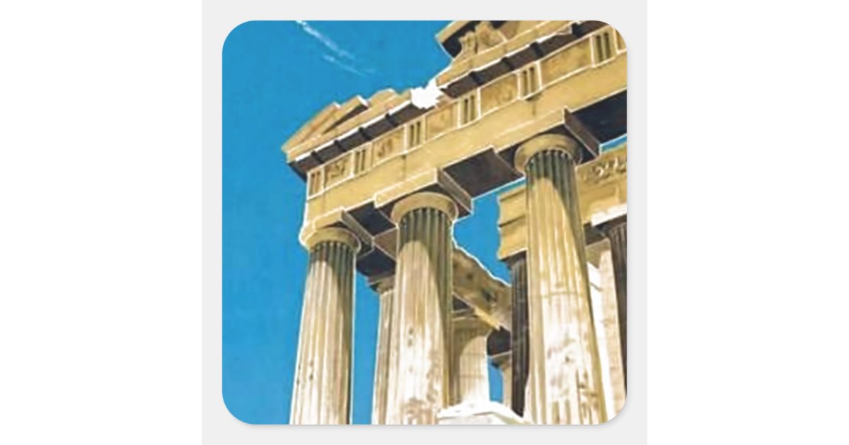 Vintage Travel Athens Greece Parthenon Temple Square Sticker | Zazzle