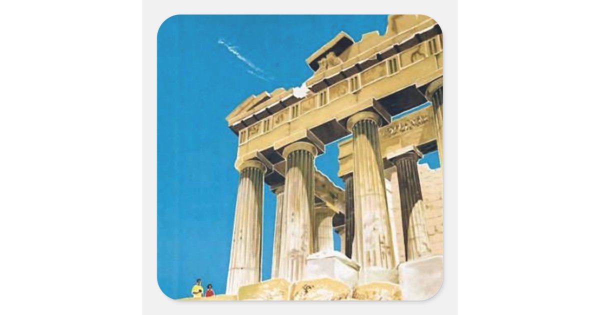 Vintage Travel Athens Greece Parthenon Temple Square Sticker | Zazzle