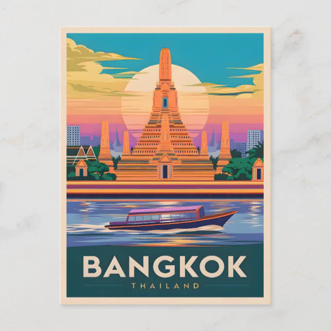 Vintage Travel Bangkok Thailand Sunset Temple Postcard | Zazzle