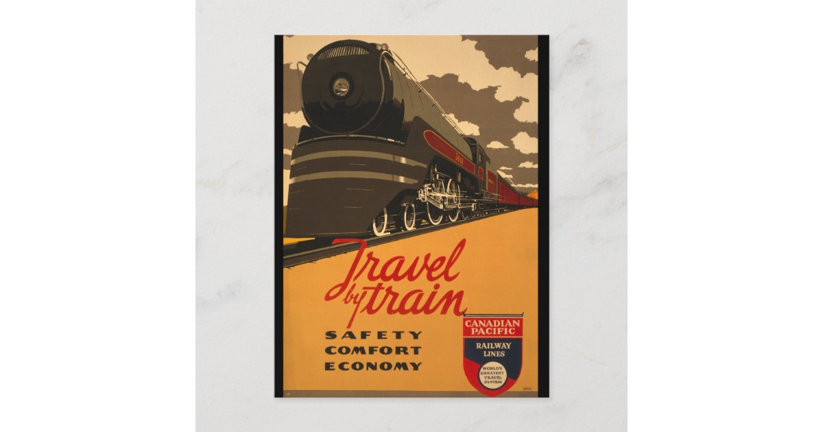 Vintage Travel by Train Poster Postcard | Zazzle