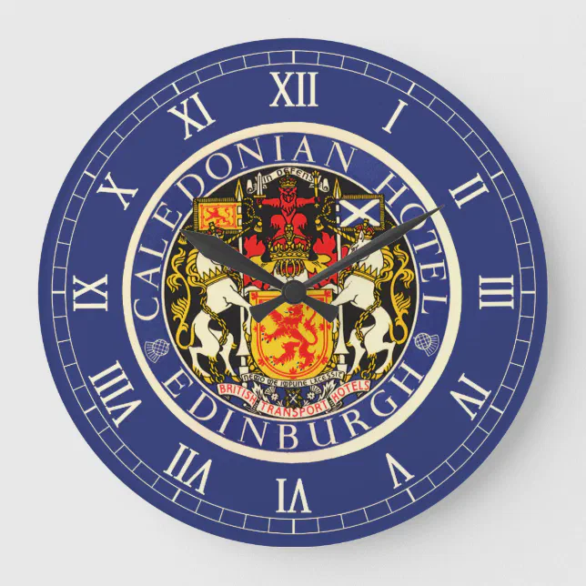 Vintage Travel Caledonian Hotel Edinburgh Scotland Large Clock | Zazzle