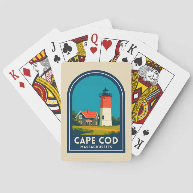 Vintage Travel Cape Cod Nauset Lighthouse Retro Poker Cards | Zazzle