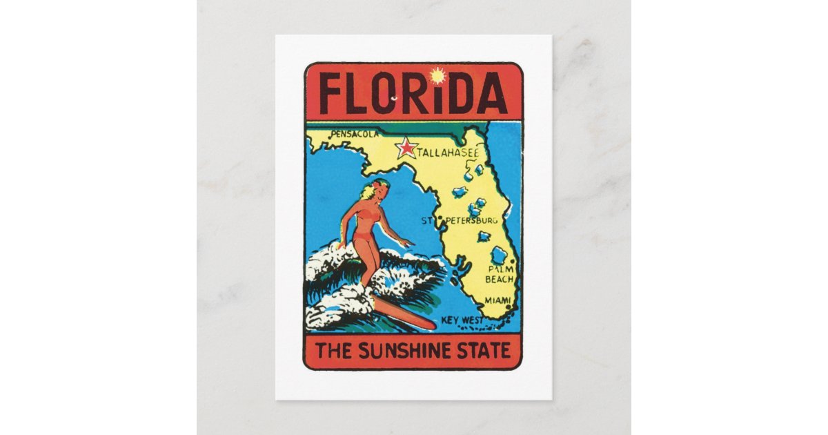 Vintage Travel Florida FL State Label Postcard | Zazzle