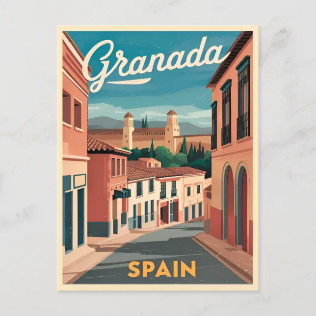 Vintage Travel Granada Spain Retro Graphic Postcard | Zazzle