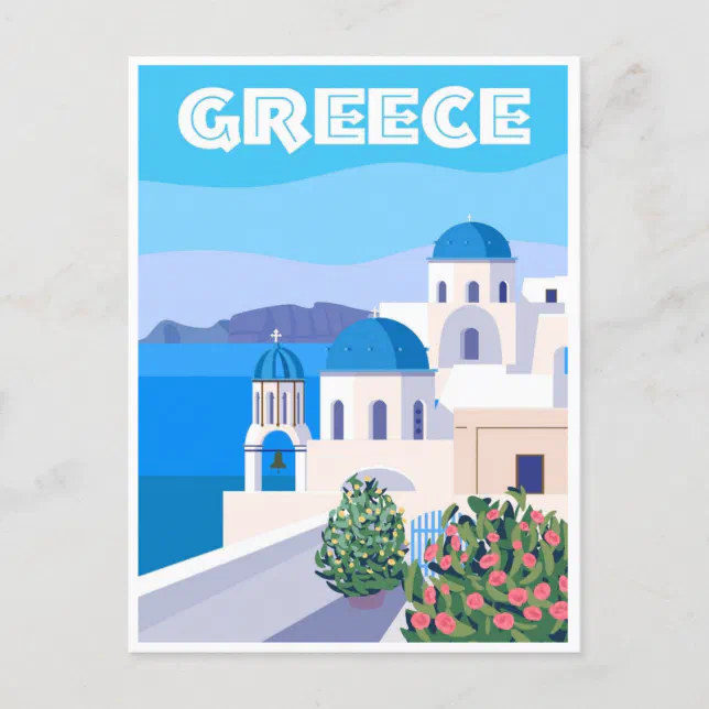 Vintage Travel Greece Santorini Athens Crete retro Postcard | Zazzle