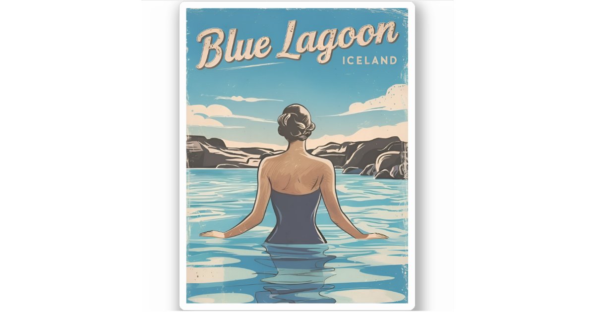 Vintage Travel Iceland Blue Lagoon Retro Scenic Sticker | Zazzle