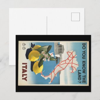 Vintage Travel Italy Map with Lemons Postcard | Zazzle