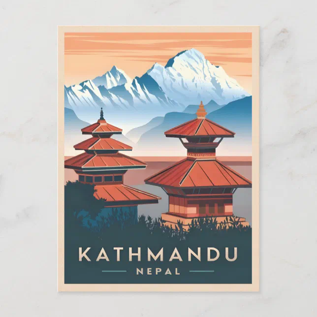 Vintage Travel Kathmandu Nepal Temple Retro Scenic Postcard | Zazzle