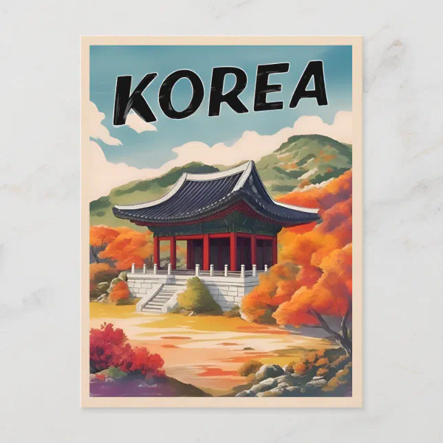 Vintage Travel Korea Autumn Landscape Retro Scenic Postcard | Zazzle