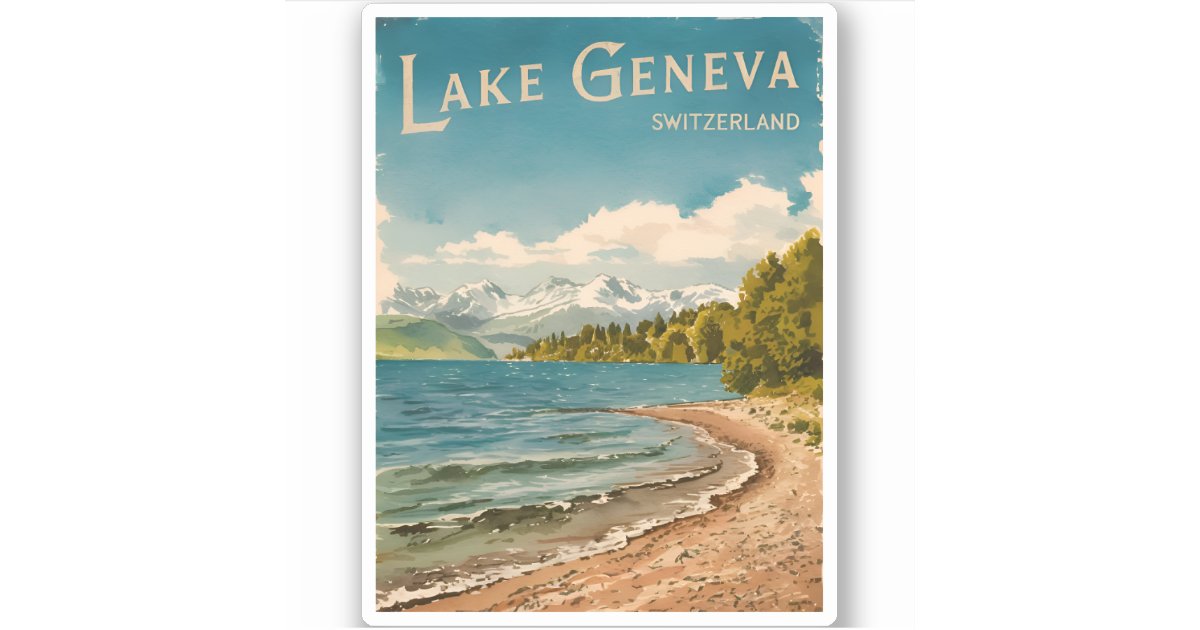 Vintage Travel Lake Geneva Switzerland Retro Sticker | Zazzle