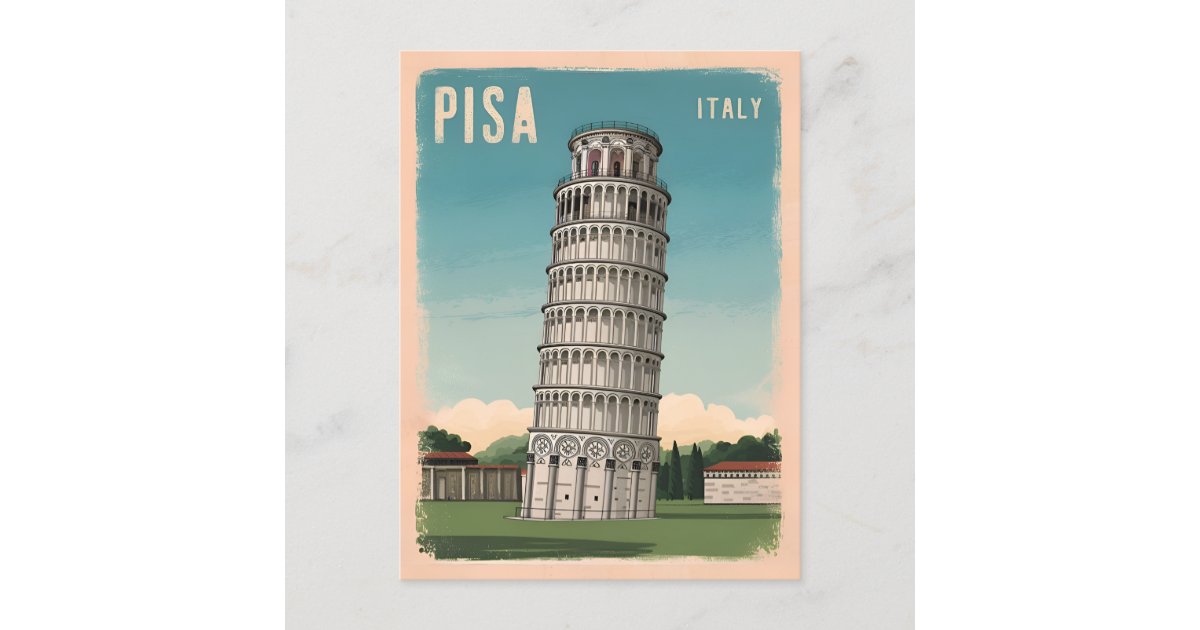 Vintage Travel Leaning Tower of Pisa Retro Graphic Postcard | Zazzle