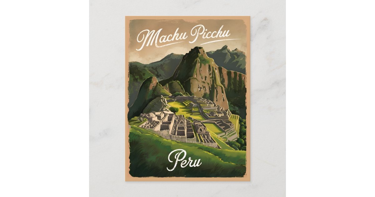 Vintage Travel Machu Picchu Peru Retro Graphic Postcard | Zazzle