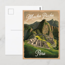 Vintage Travel Machu Picchu Peru Retro Graphic Postcard | Zazzle
