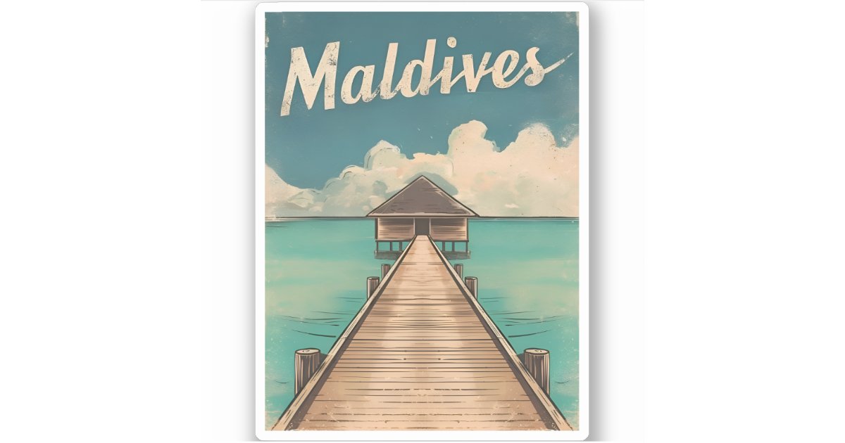 Vintage Travel Maldives Island Retro Scenic Sticker | Zazzle