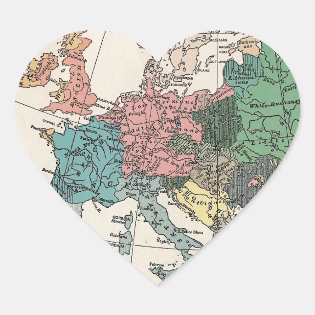 Vintage Travel Map Heart Sticker | Zazzle