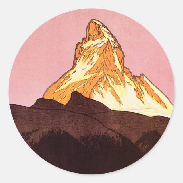 Vintage Travel, Matterhorn Mountain, Switzerland Classic Round Sticker ...