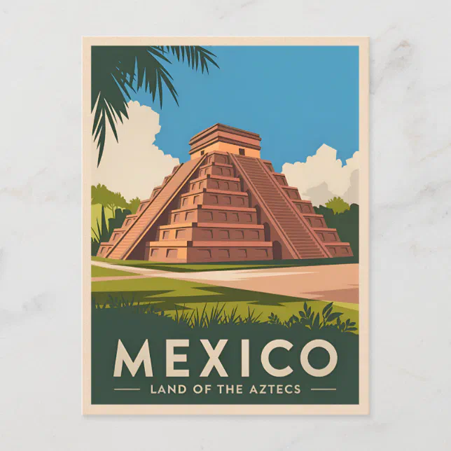 Vintage Travel Mexico Aztec Pyramid Retro Graphic Postcard | Zazzle