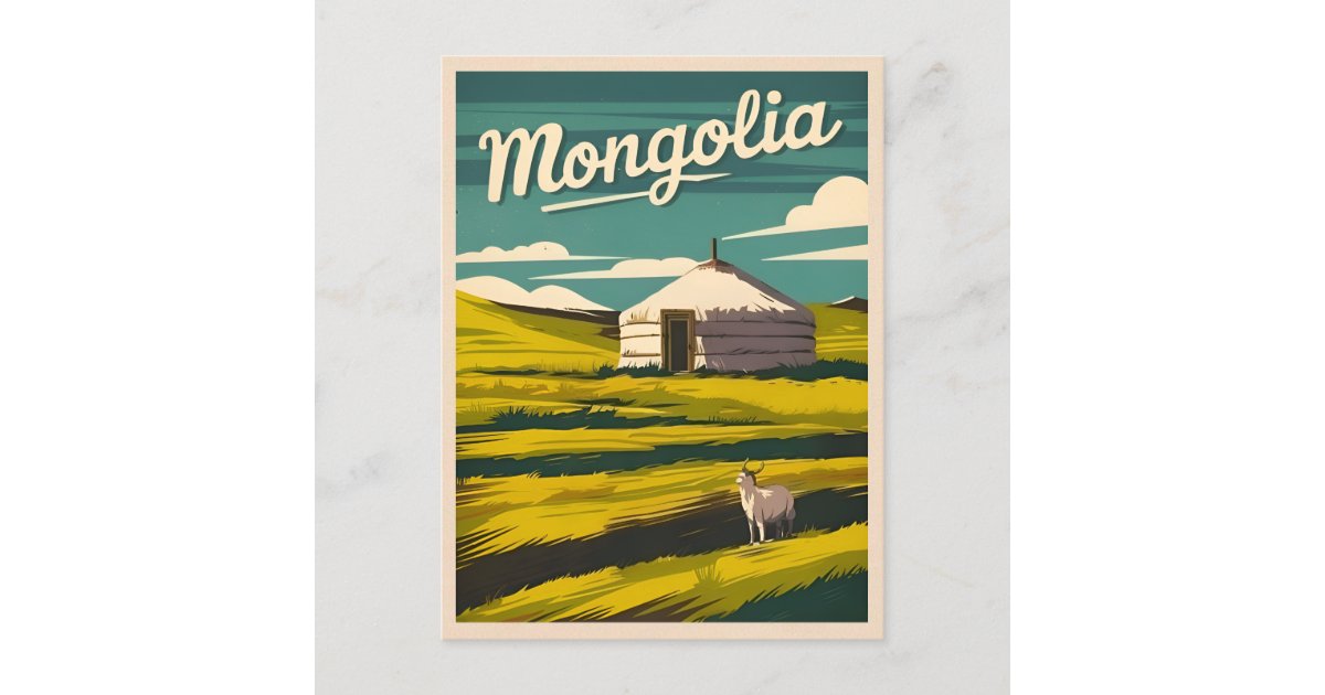 Vintage Travel Mongolia Yurt Retro Graphic Postcard | Zazzle