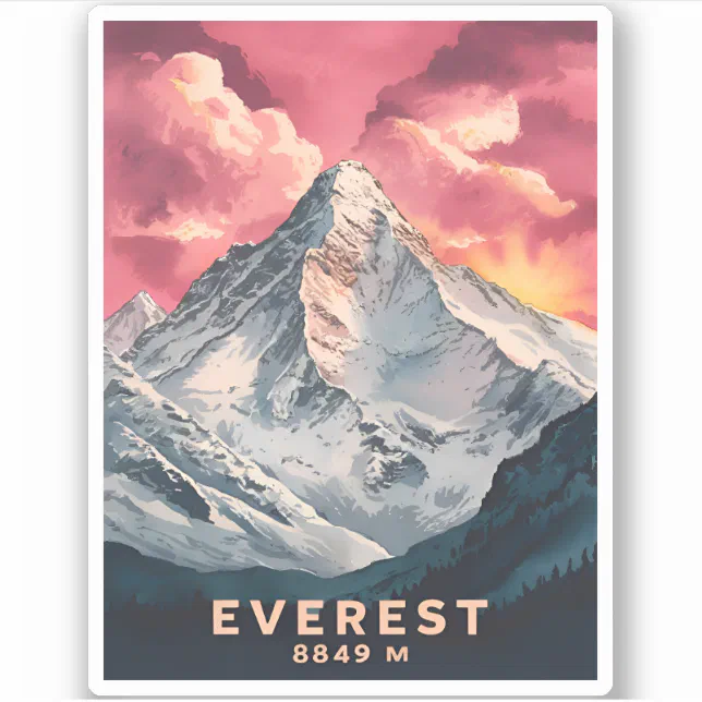 Vintage Travel Mount Everest Himalayas Retro Sticker | Zazzle